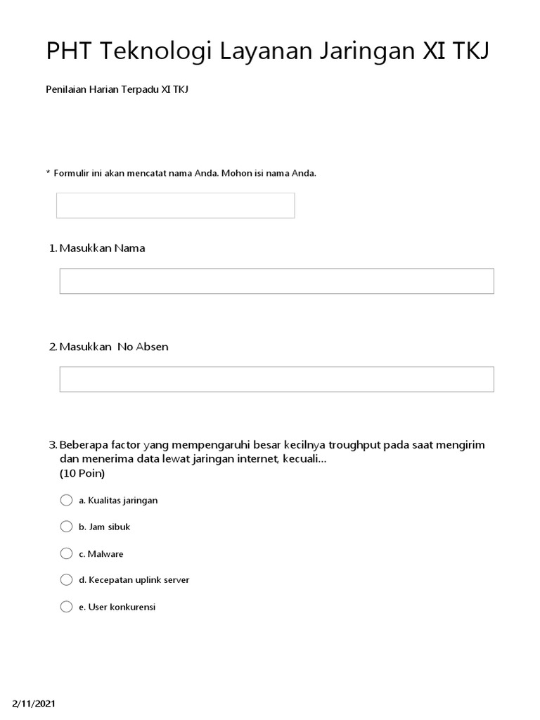 SOAL PHT TLJ Kelas XI TKJ | PDF