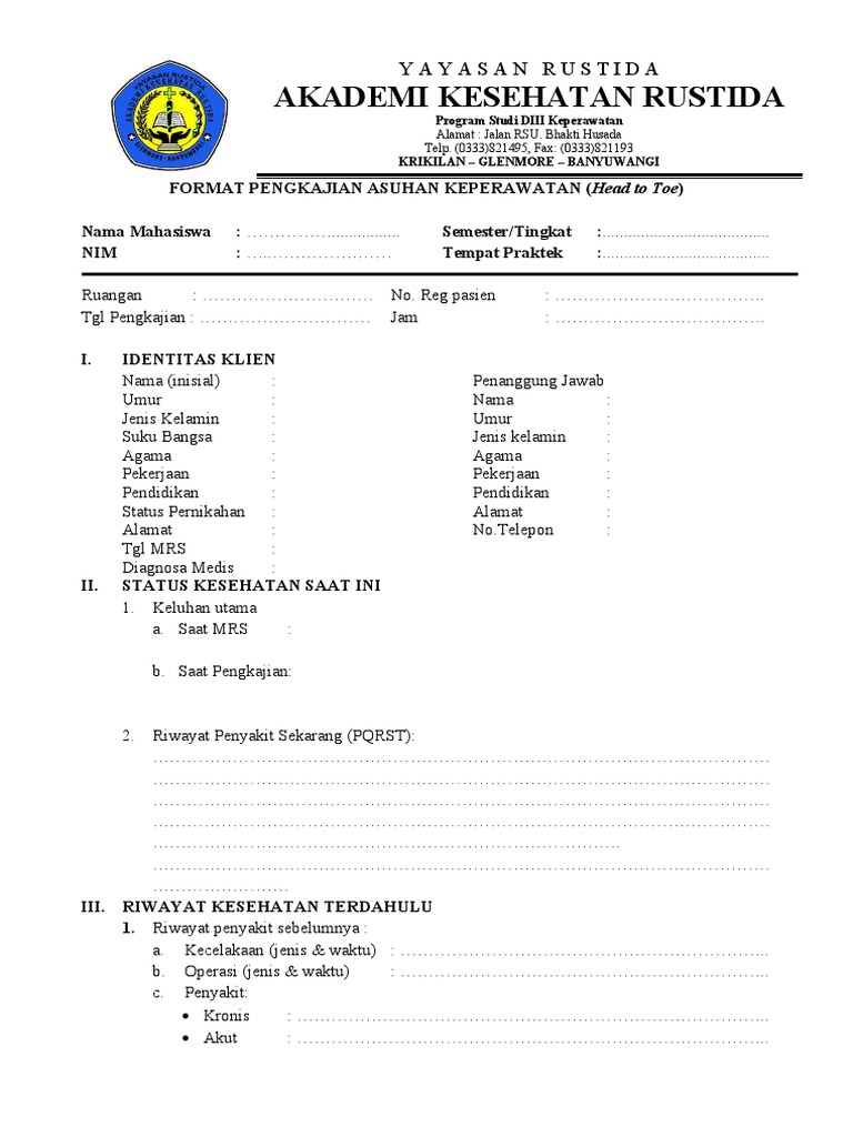 Format Askep Pengkajian-Evaluasi Print | PDF | Kesehatan Holistik