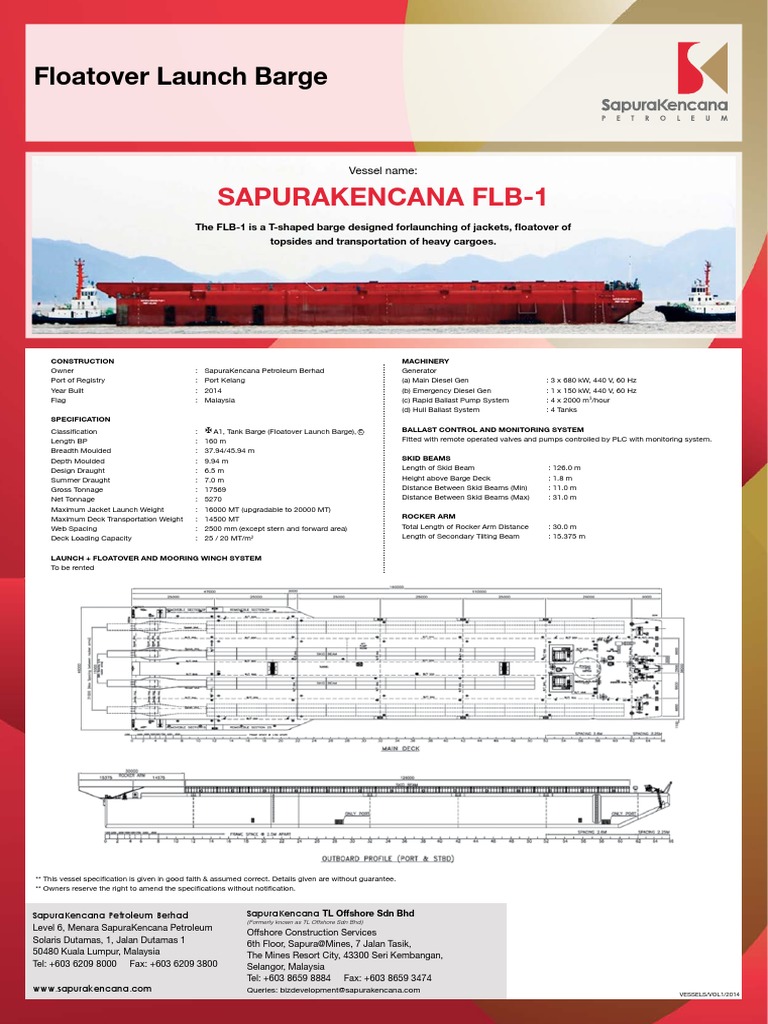Specifications of Sapura FLB-1 Barge | PDF | Tonnage | Water Transport