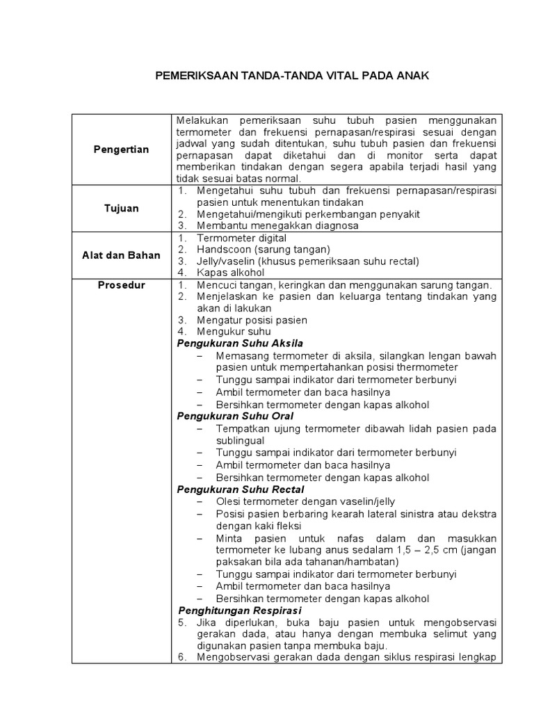 SOP Pemeriksaan TTV Anak Caca | PDF