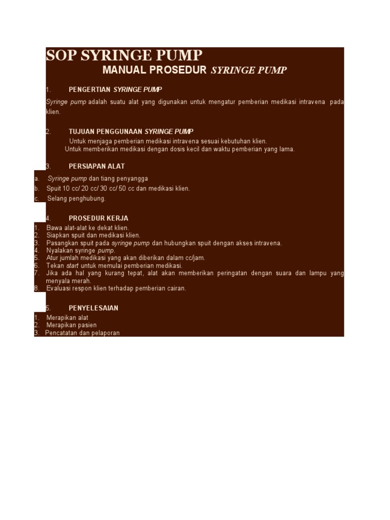 Sop Syringe Pump | PDF