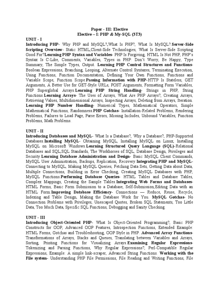MCM Sem-3 Syllabus Php-Mysql | PDF | Php | My Sql MCM Sem-3 Syllabus Php-Mysql | PDF | Php | My Sql