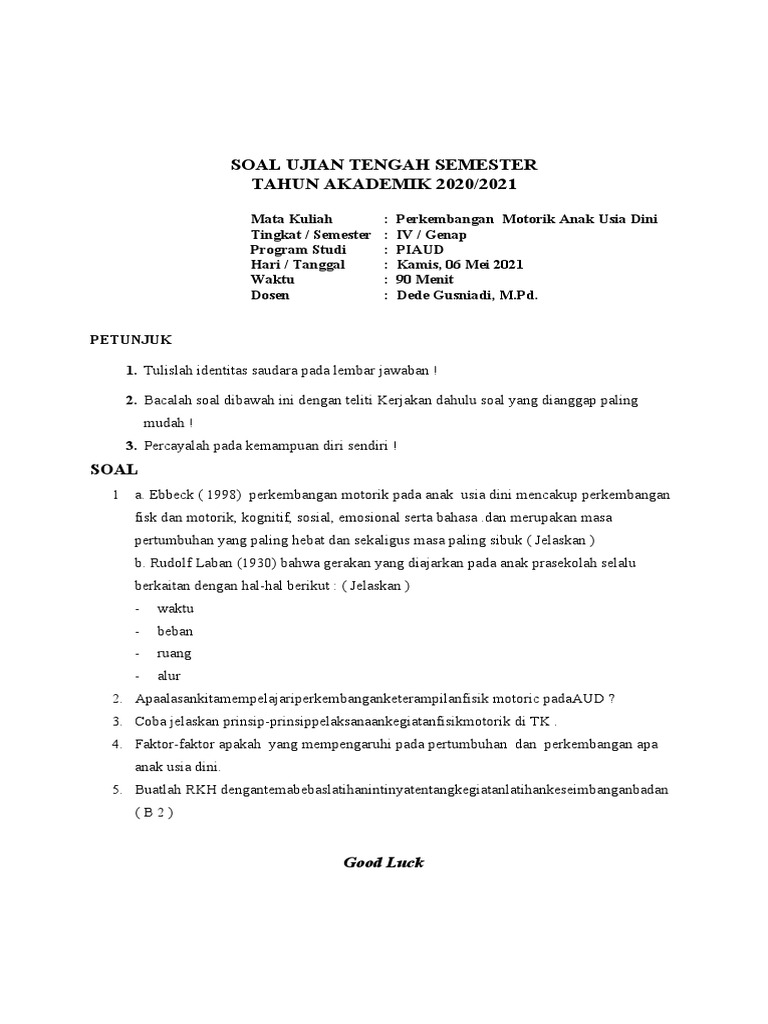 Soal PK Dede Uts FISIK MOTORIK | PDF