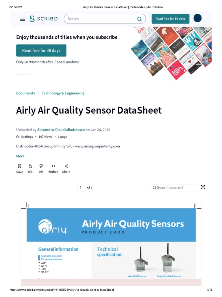 Airly Air Quality Sensor DataSheet - Particulates - Air Pollution | PDF