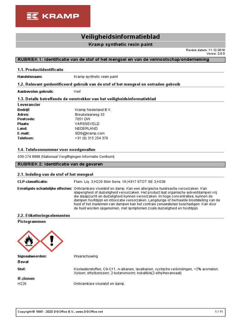Veiligheidsinformatieblad: Kramp Synthetic Resin Paint | PDF
