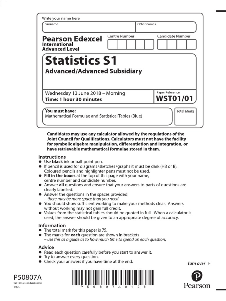 Statistics S1: Pearson Edexcel | PDF | Regression Analysis ...