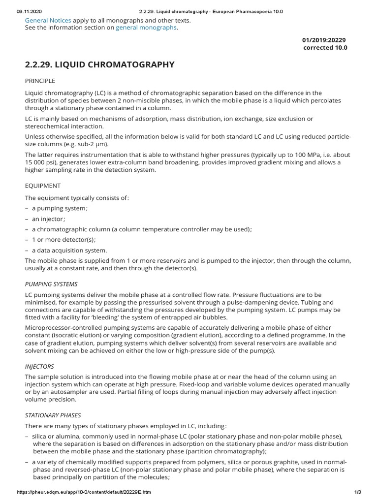 2.2.29. Liquid Chromatography - European Pharmacopoeia 10.0 | PDF ...