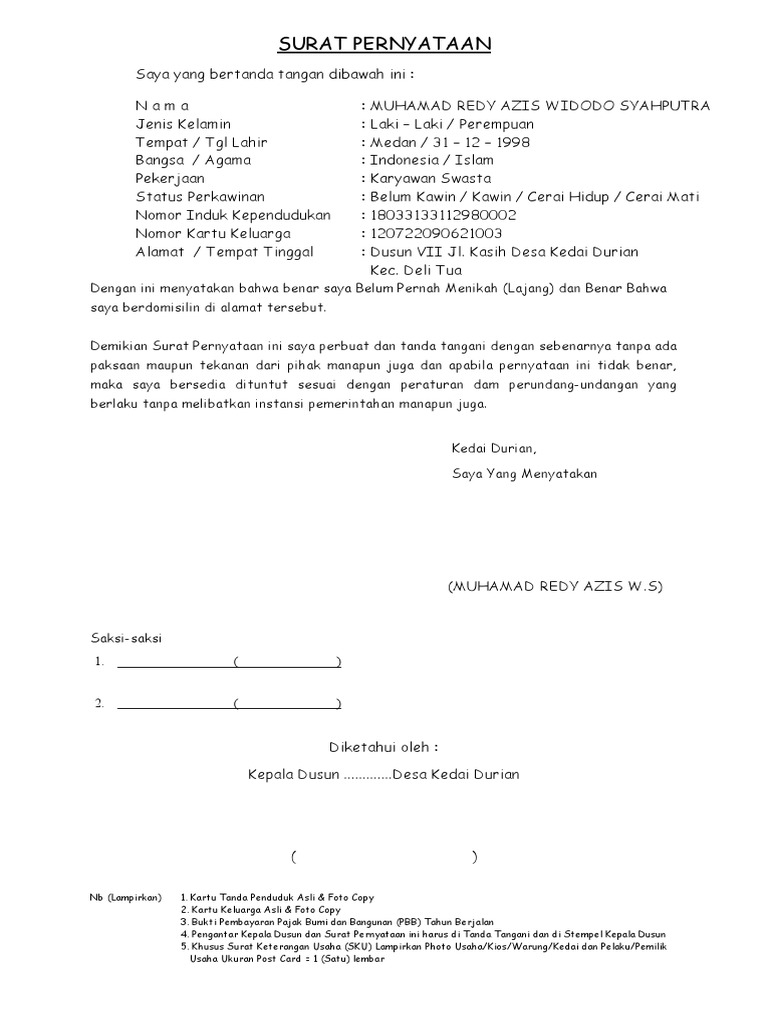 Surat Pernyataan Sdasdasdas | PDF