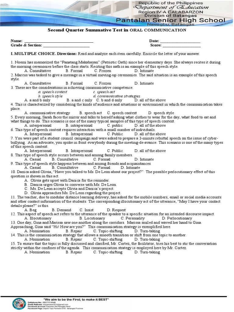 Evaluating Communicative Competence: A Summative Assessment on Speech ...