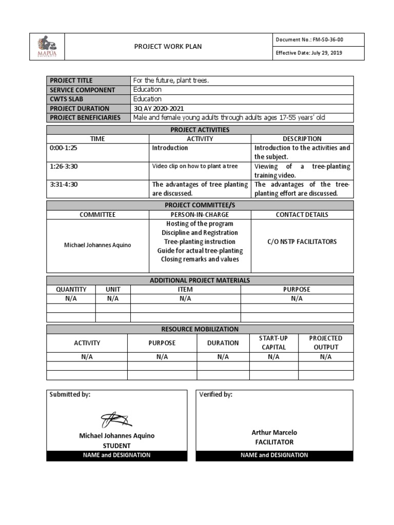 Tree Planting Education Project Plan | PDF | Business | Further Education