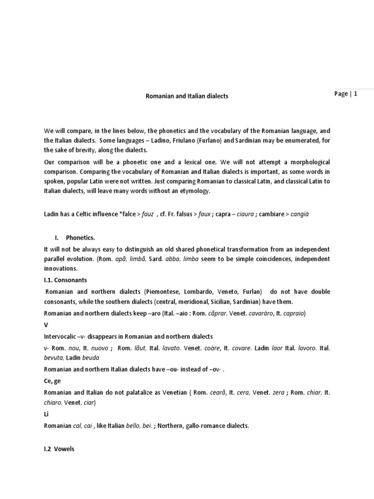 Romanian and Italian Dialects Common Voc | PDF | Latin | Dialect