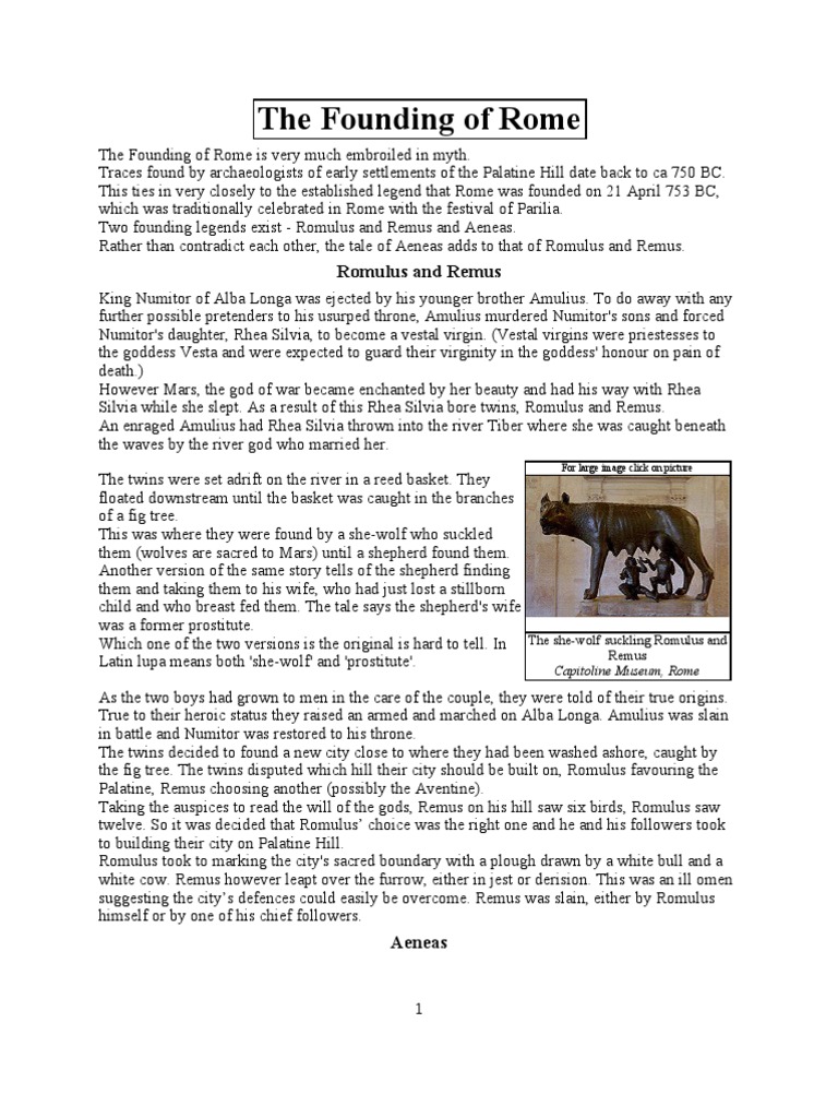 The Founding of Rome | PDF | Romulus And Remus | Roman Republic