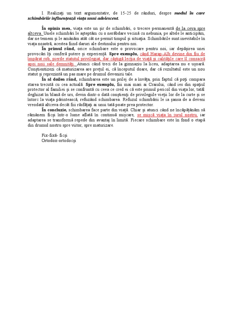 Model de Text Argumentativ | PDF