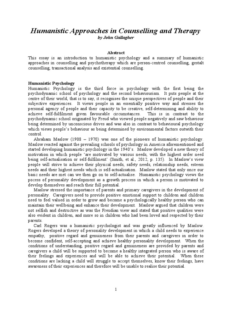 Humanistic Approaches in Counselling and | PDF | Humanistic Psychology ...
