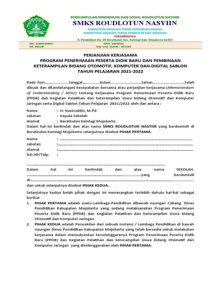 Mou Sekolah PPDB | PDF