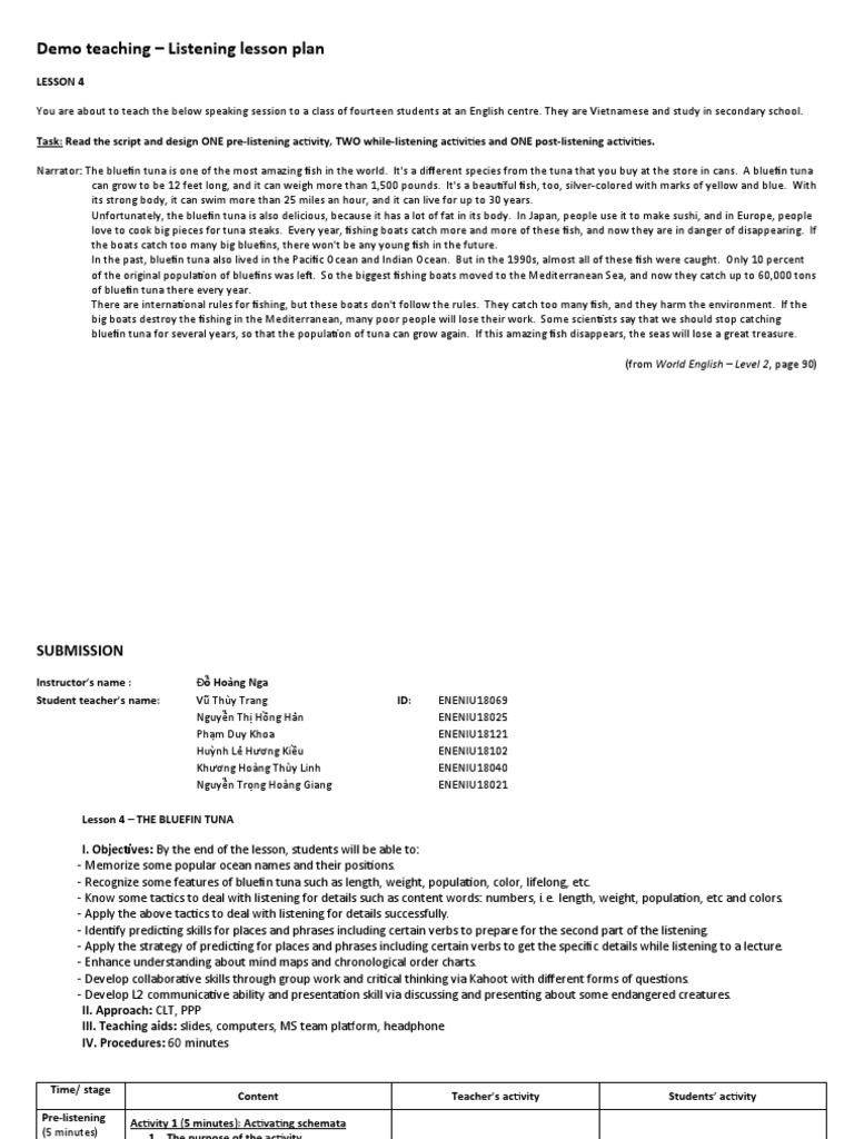 Bluefin Tuna Listening Lesson Plan | PDF | Tuna | Question