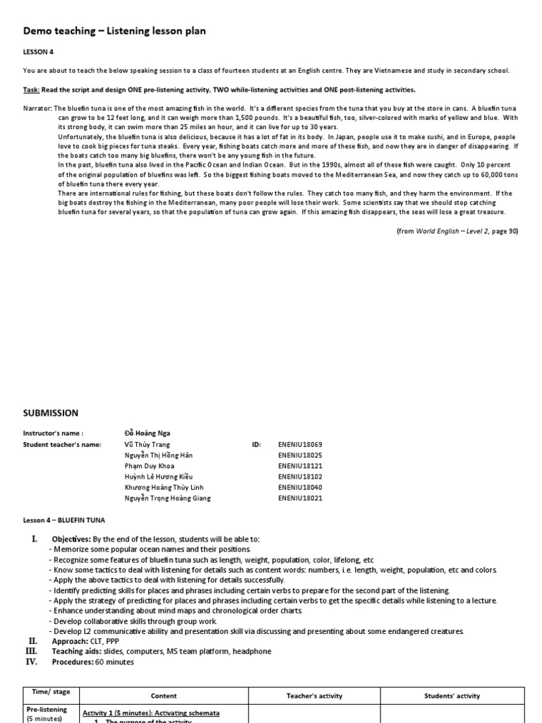 Listening-Lesson-Plan Feedback | PDF | Tuna | Teachers