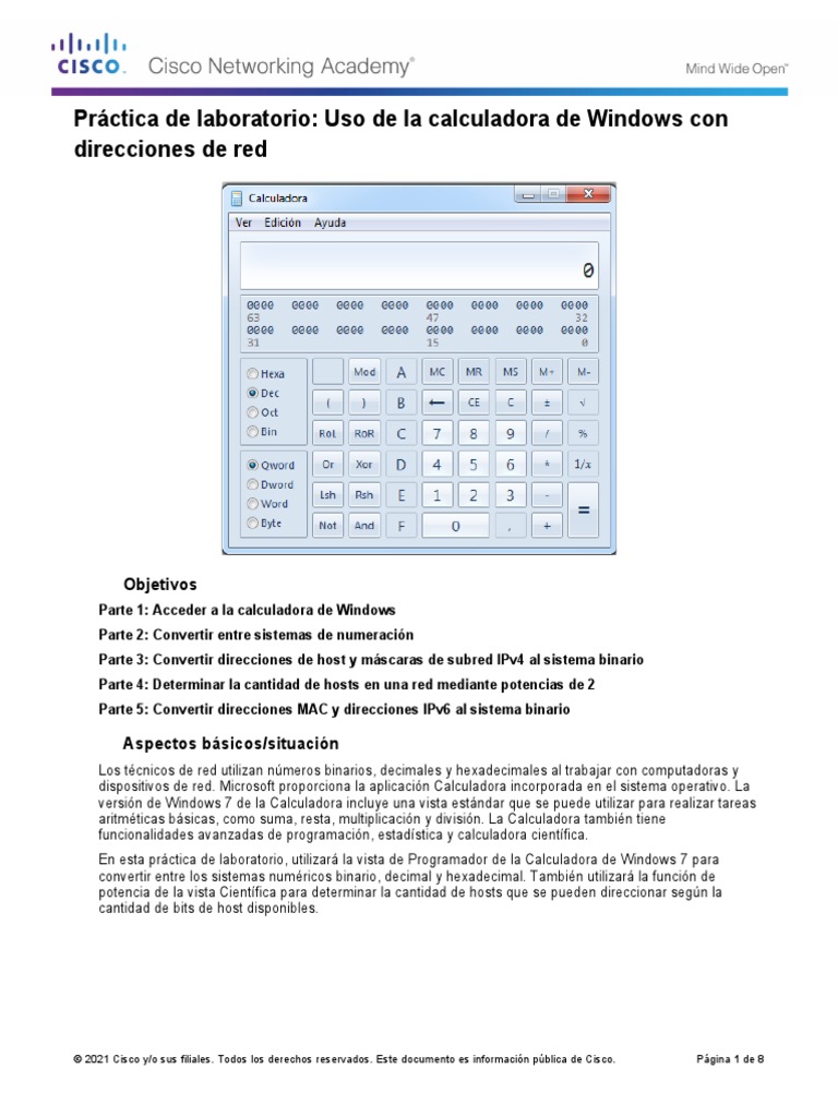 7.1.2.8 Lab - Using The Windows Calculator With Network Addresses | PDF ...