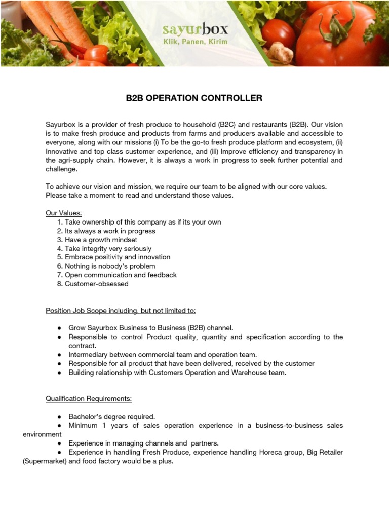 B2B Operation Controller - Job Description | PDF | Economies | Business