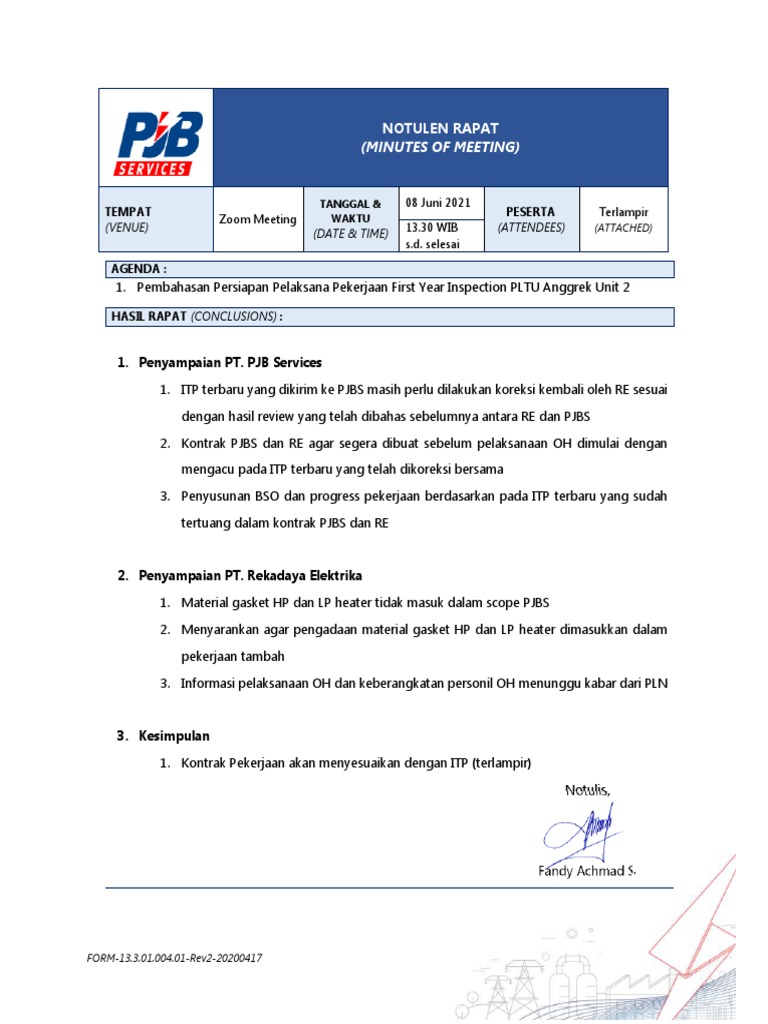 Notulen Rapat Persiapan PLTU Anggrek | PDF