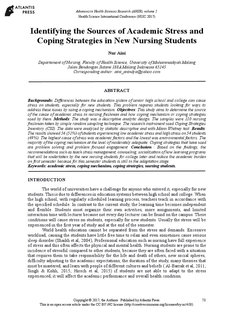 Identifying The Sources of Academic Stress and Coping Strategies in New Nursing Students ...