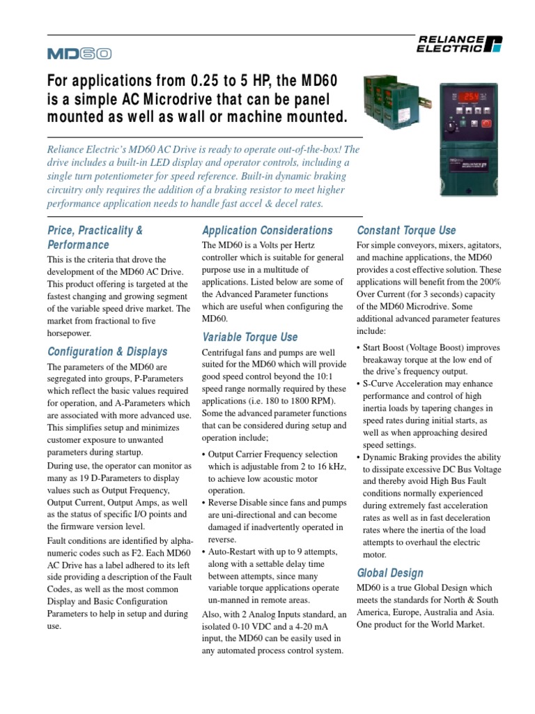 For Applications From 0.25 To 5 HP, The MD60 Is A Simple AC Microdrive ...