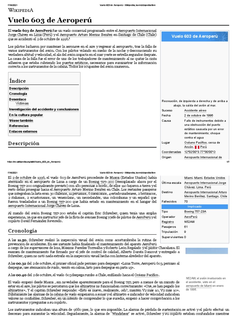 Vuelo 603 de Aeroperú - Wikipedia, La Enciclopedia Libre | PDF ...