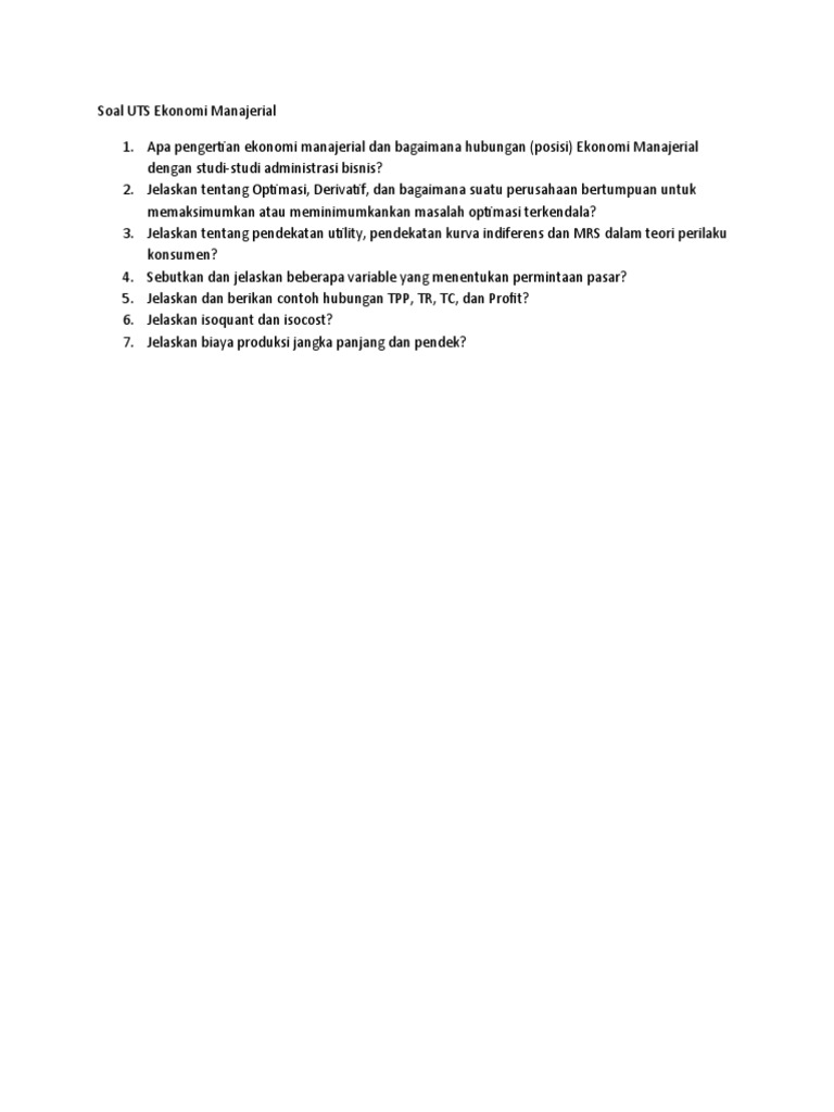 Soal UTS Ekonomi Manajerial | PDF | Bisnis
