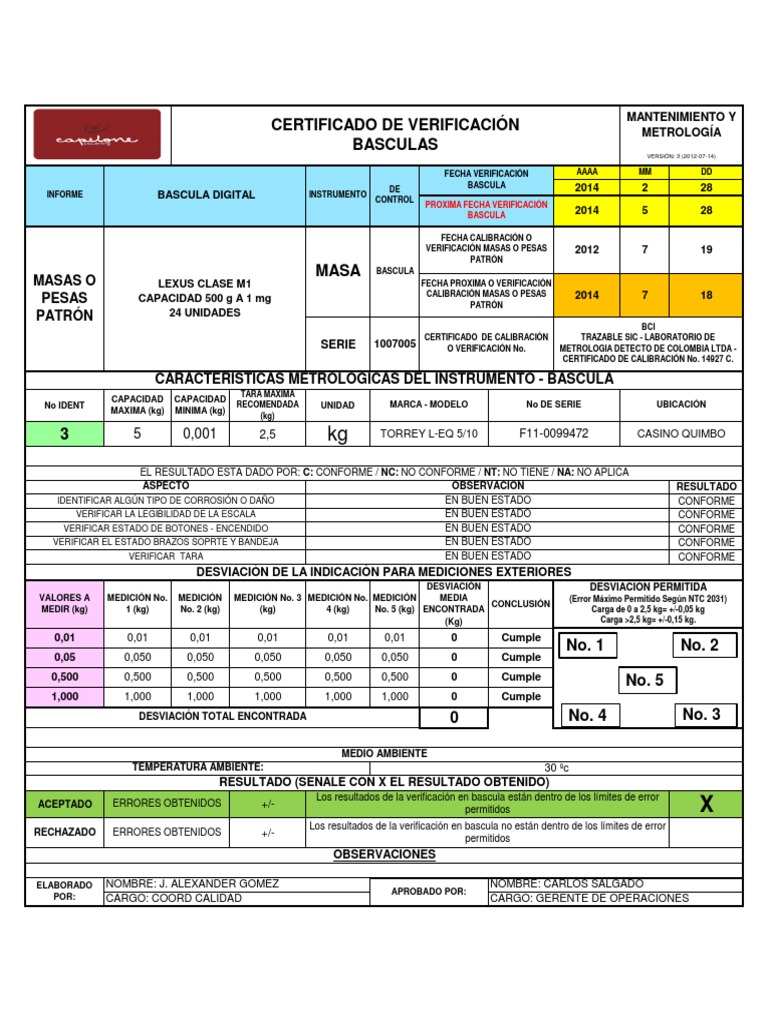 Verificacion Basculas 3 | PDF | Metrología | Observación científica