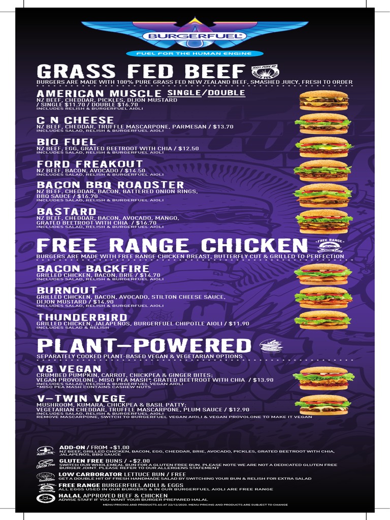 BurgerFuel Menu & Prices NZ | PDF | Hamburgers | Salad
