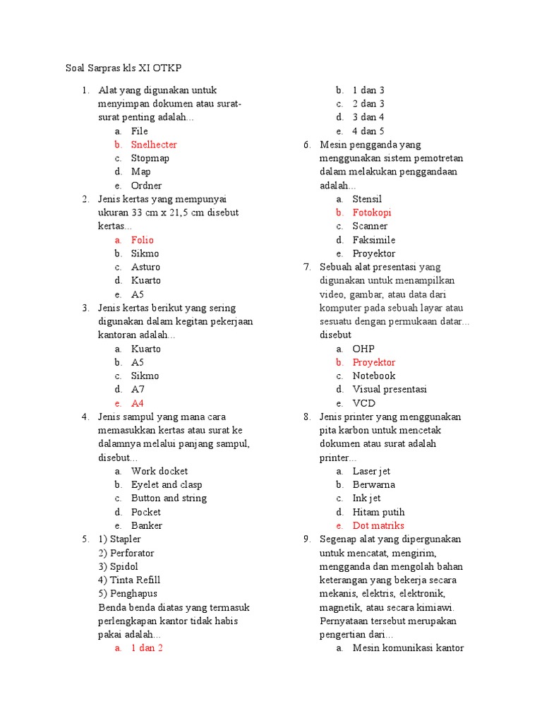 Soal Sarpras Kls XI OTKP | PDF