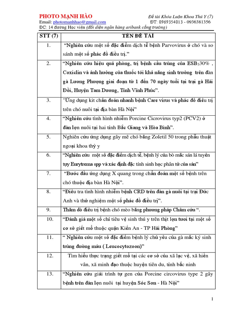 đề tài KLTN khoa thú y | PDF