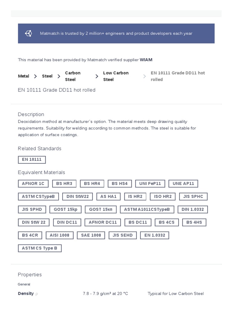 EN 10111 Grade DD11 Steel Properties | PDF | Young's Modulus | Steel