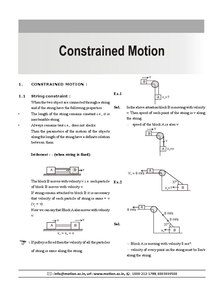 Constrained Motion: Ex.1 | PDF | Velocity | Acceleration