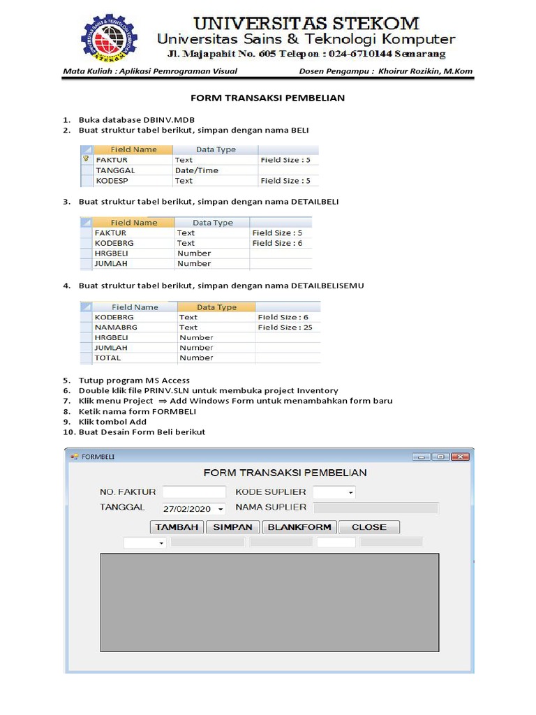 Aplikasi Pemrograman Visual (Pertemuan 4) Form Transaksi Pembelian | PDF