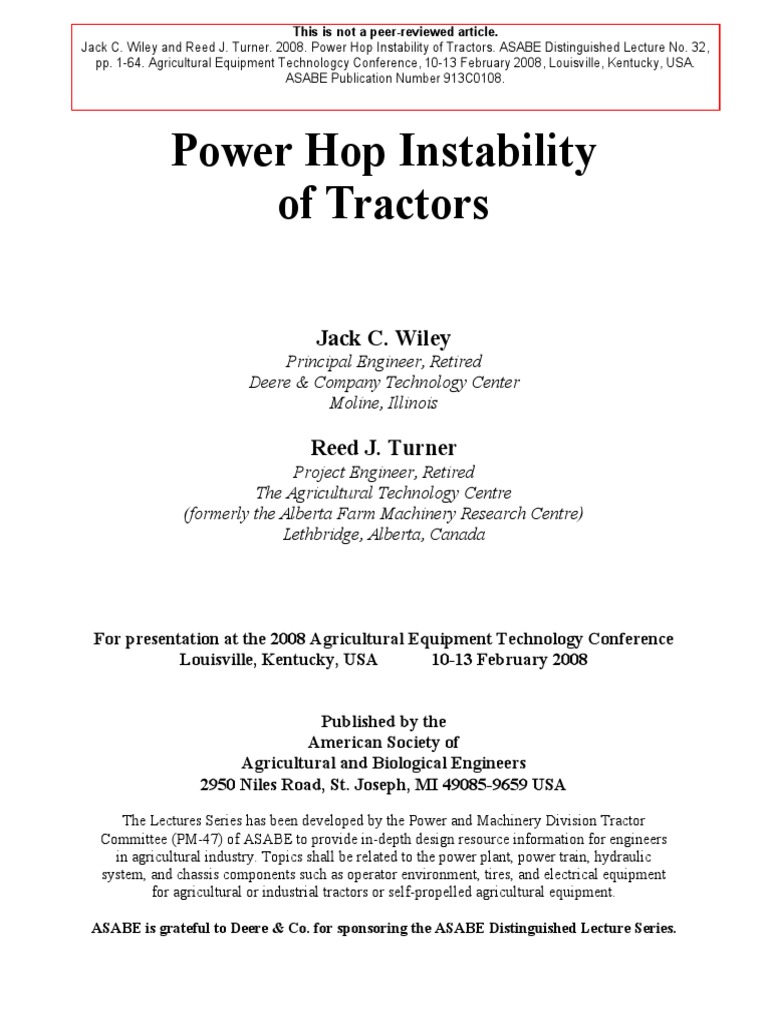 Power Hop Instability of Tractors: Jack C. Wiley | PDF | Tractor | Four ...