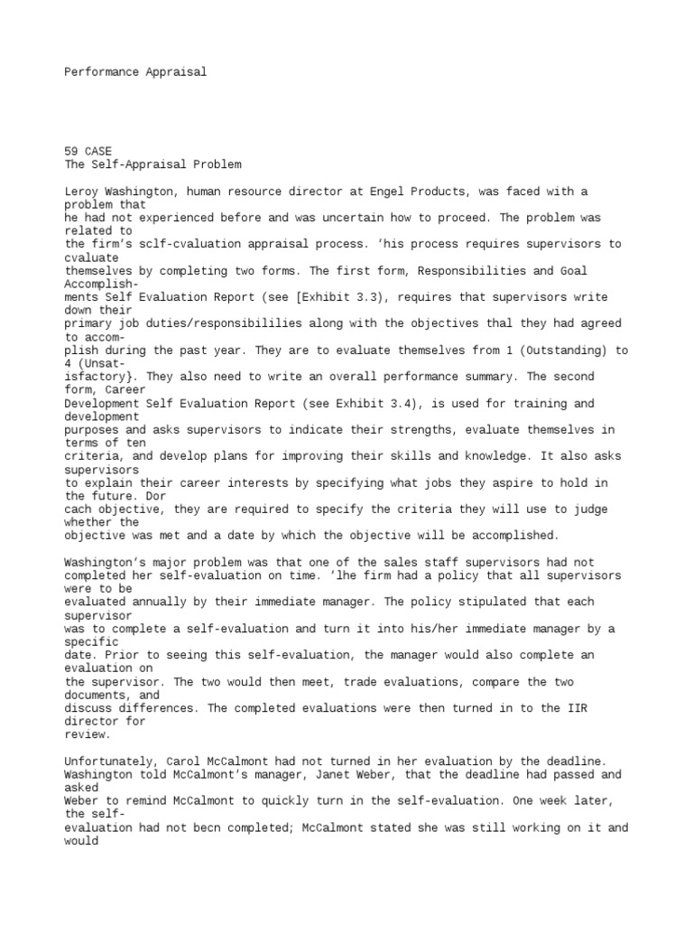 Case 07 - The Self-Appraisal Problem | PDF | Performance Appraisal ...