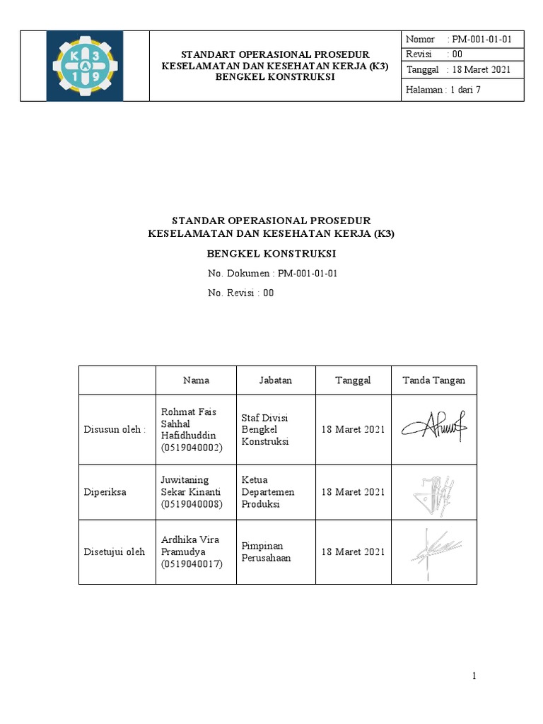 Sop Bengkel Konstruksi Pt. Kat19a | PDF