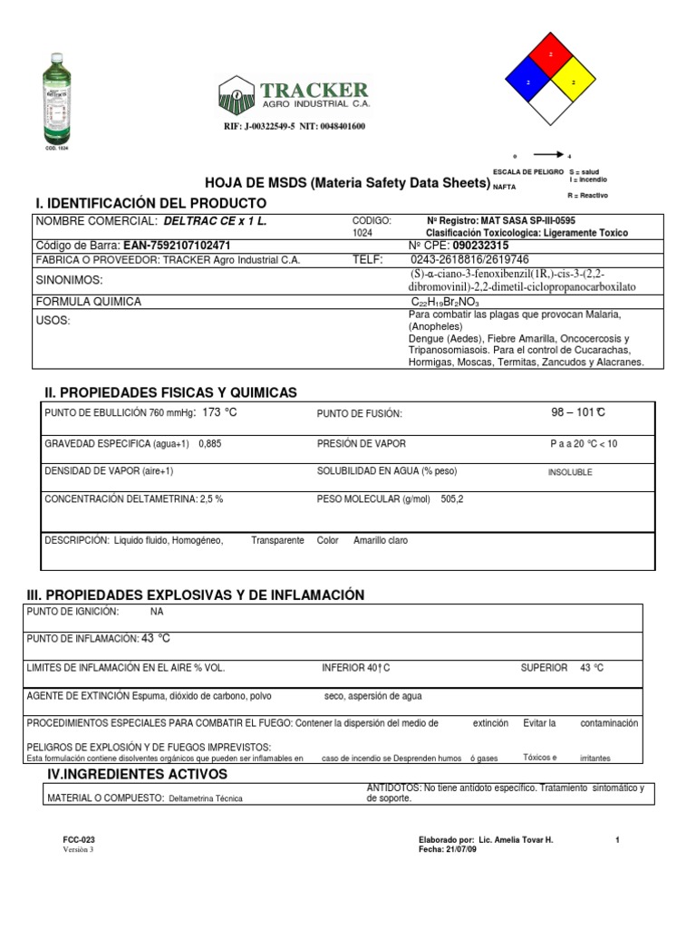 HOJA MSDS Deltrac Ce 1 X 1 L | PDF | Agua | Sustancias químicas