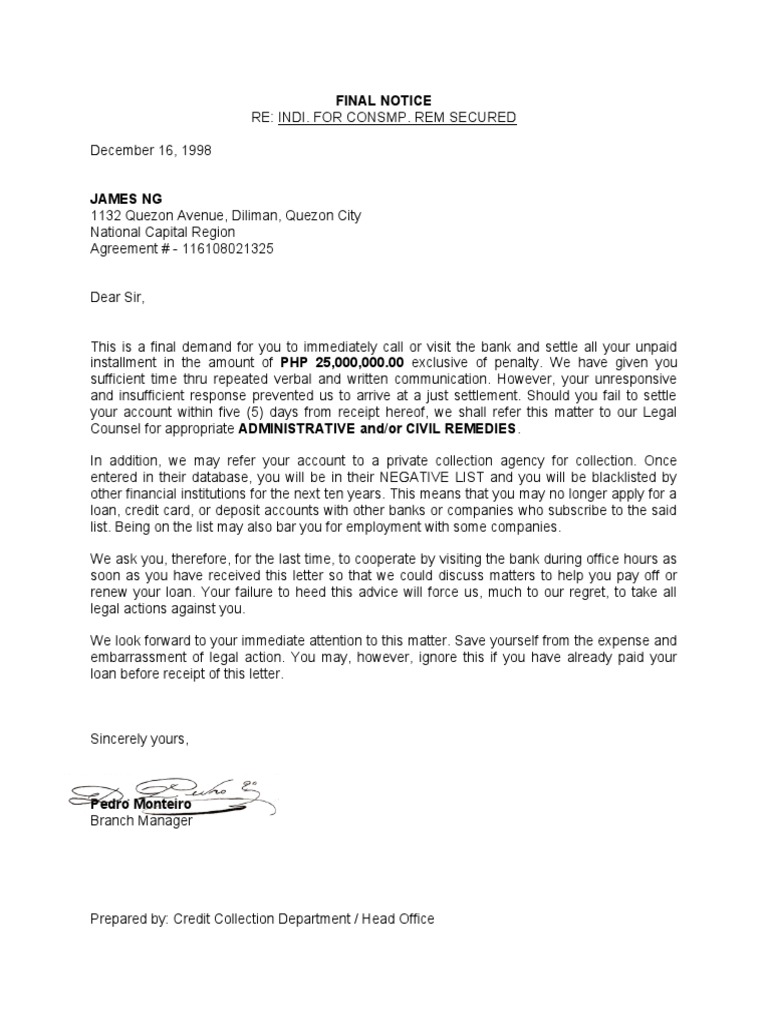 Demand Letter Sample | PDF | Banks | Banking