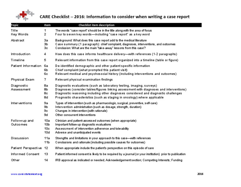 CARE 2016 Checklist | PDF | Case Report | Physical Examination