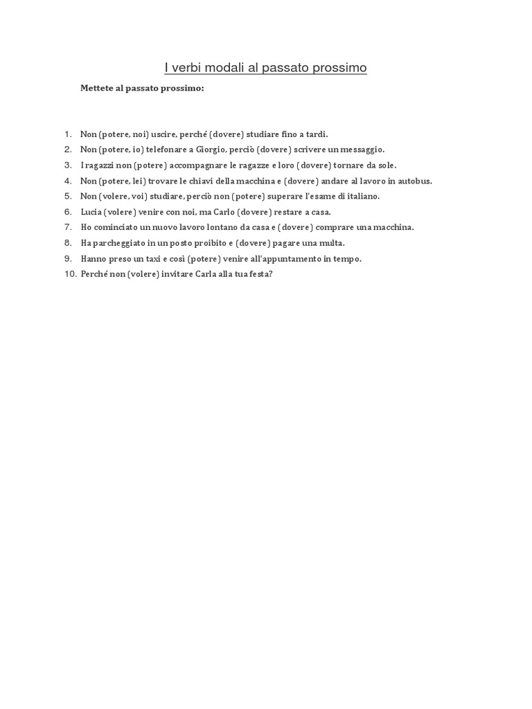 70.i Verbi Modali Al Passato Prossimo | PDF