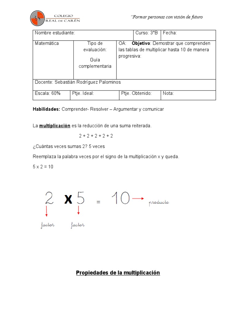 Guía Multiplicaciones 3°básico | PDF