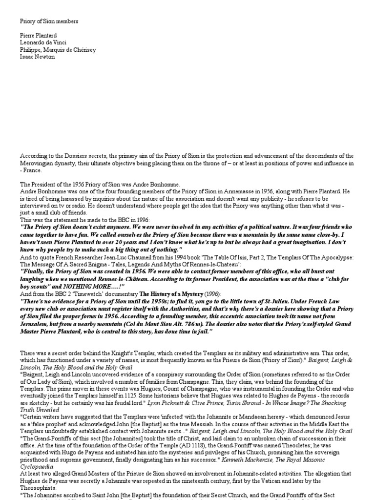 Knight Templars - The Priory Of Sion | Knights Templar | Jesus Bloodline