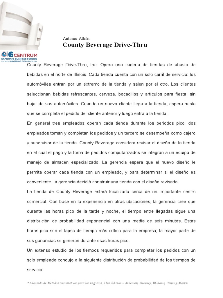 CASO Country Beverage Drive-Thru | PDF | Simulación | Business