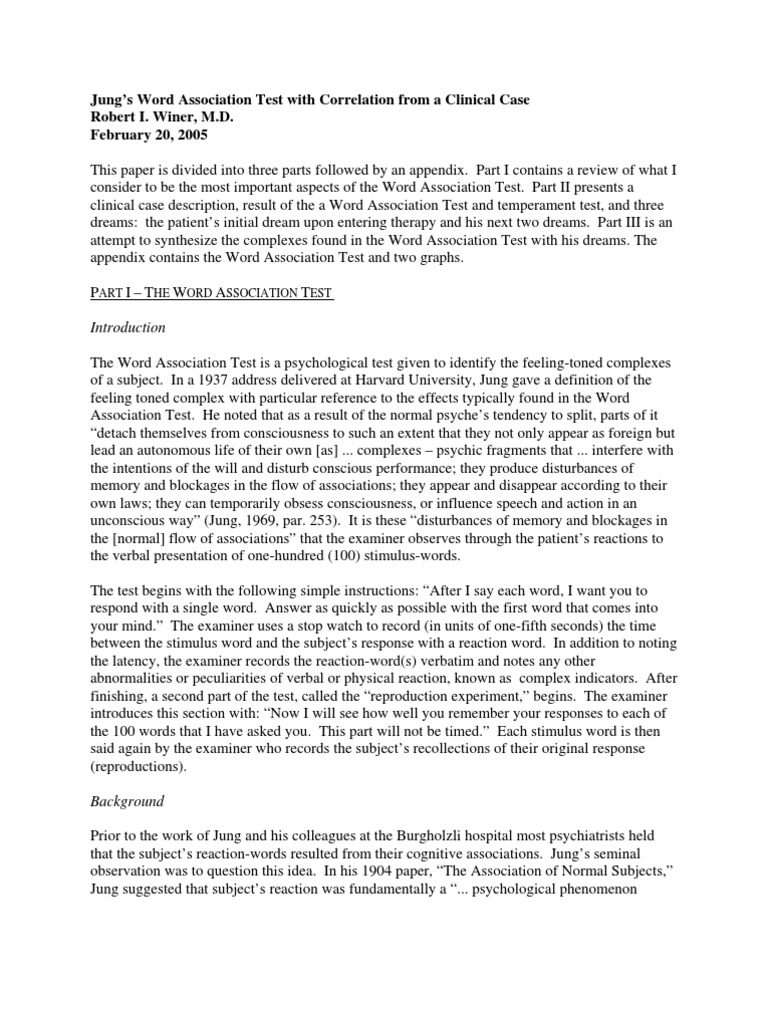 Jung's Word Association Test Analysis | PDF | Unconscious Mind ...