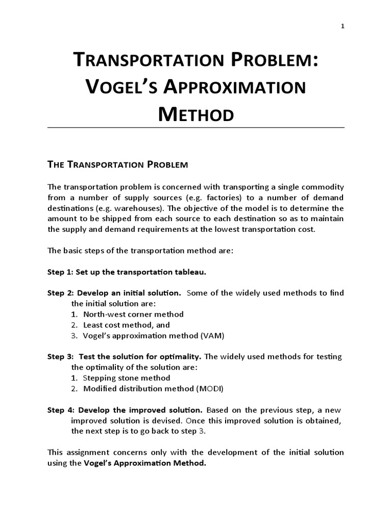 Vogel's Approximation Method Explained | PDF | Approximation ...