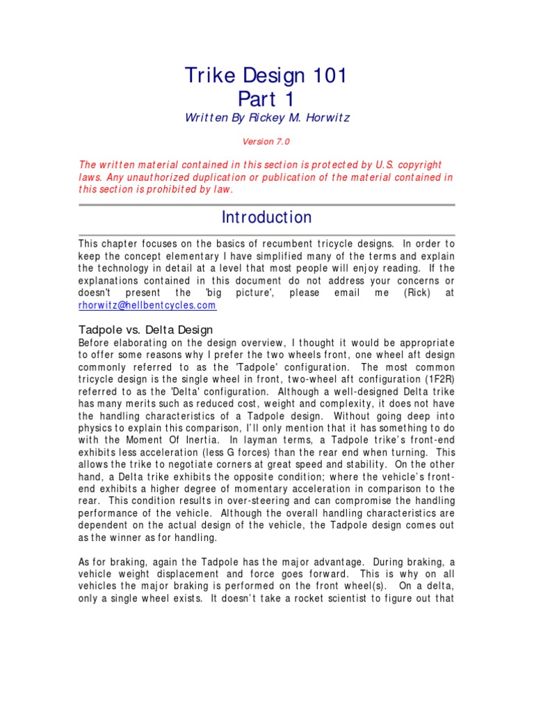 Trike Design 101 | PDF | Steering | Brake