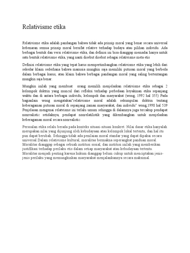 Relativisme Etika | PDF | Filsafat