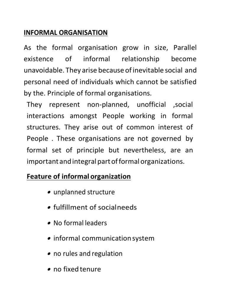 Informal Organisation | PDF | Industrial And Organizational Psychology ...